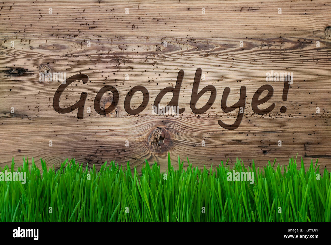 English Text Goodbye. Spring Season Greeting Card. Aged Wooden ...