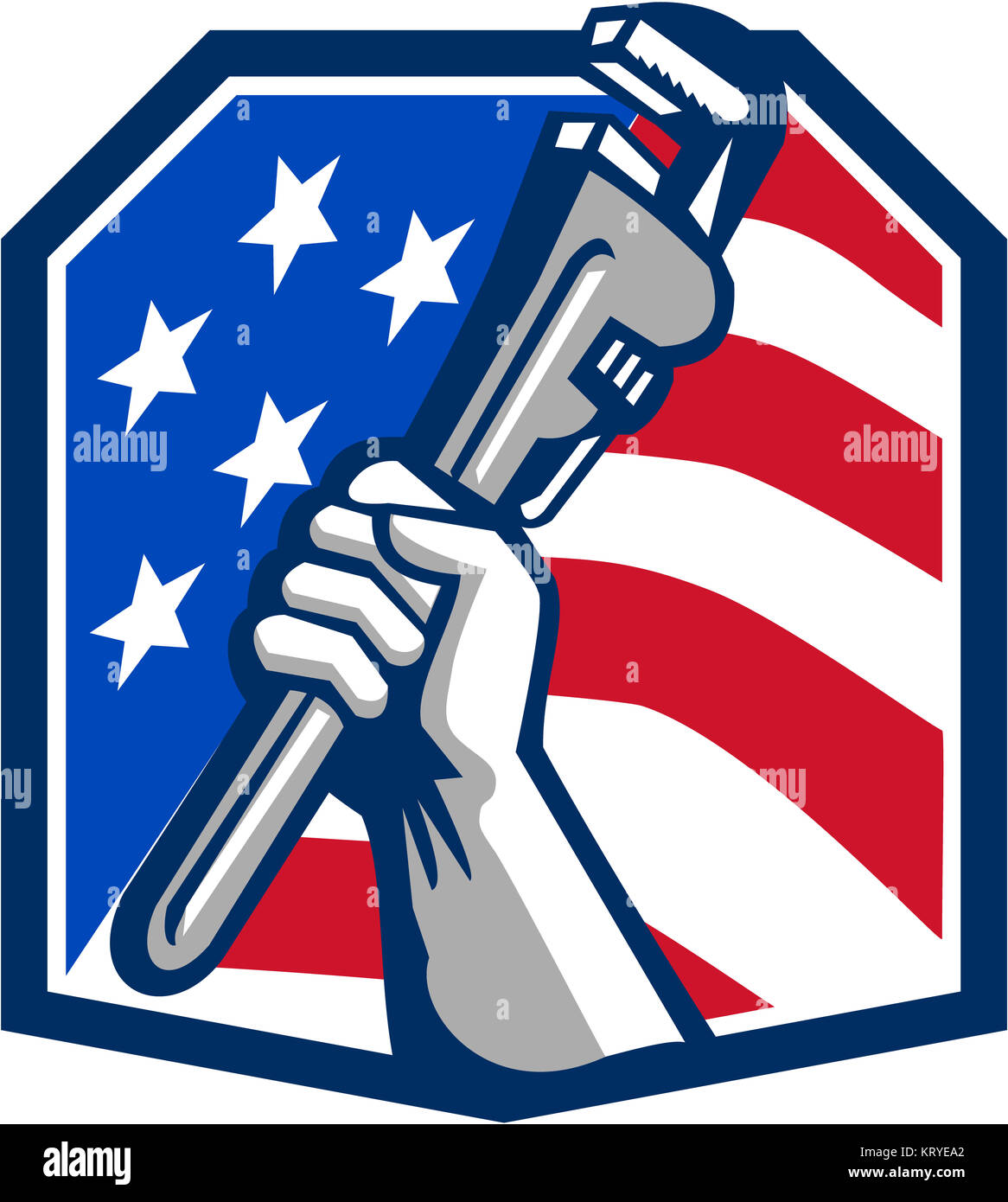 Plumber Hand Pipe Wrench USA Flag Retro Stock Photo - Alamy
