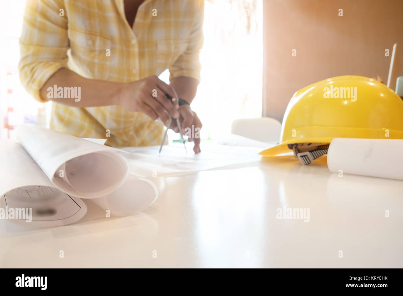 Selective object engineering tools on workplace Engineer discussing for ...