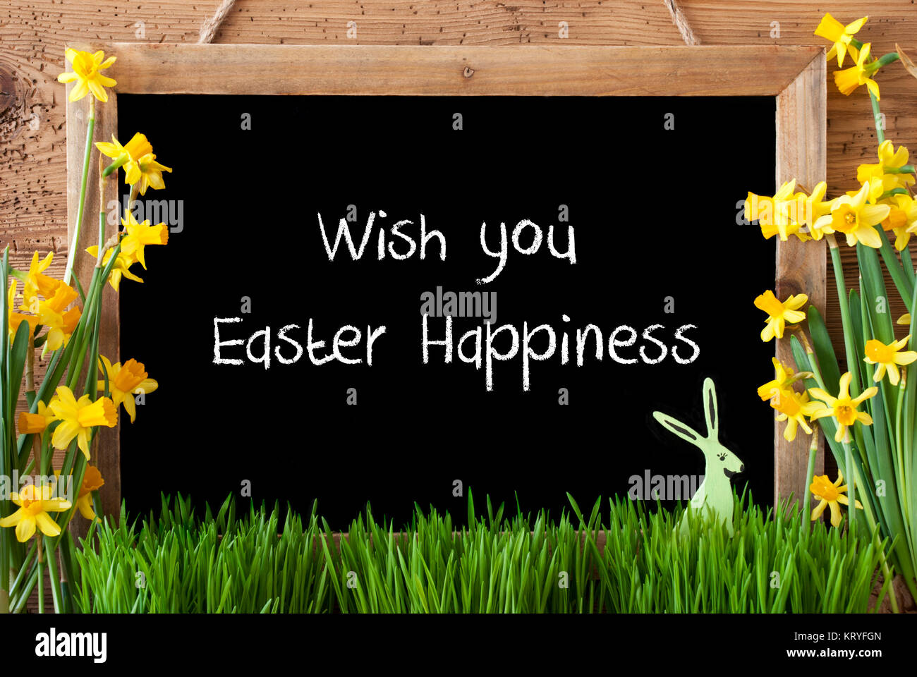 Blackboard With English Text Wish You Easter Happiness. Spring Flowers ...