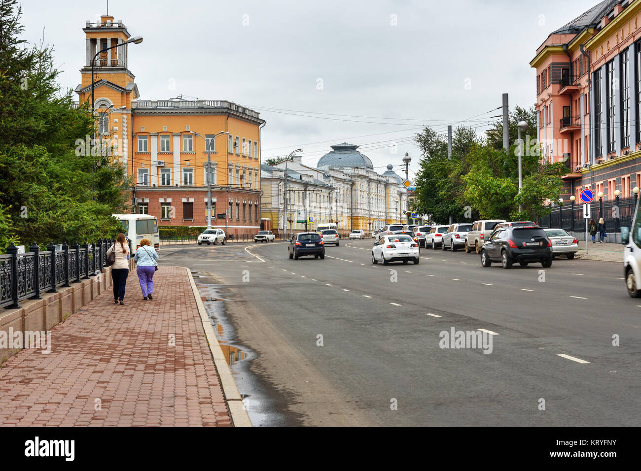 Irkutsk, Russia- Aug 14, 2017: View of Lenin street near Kirov Square ...