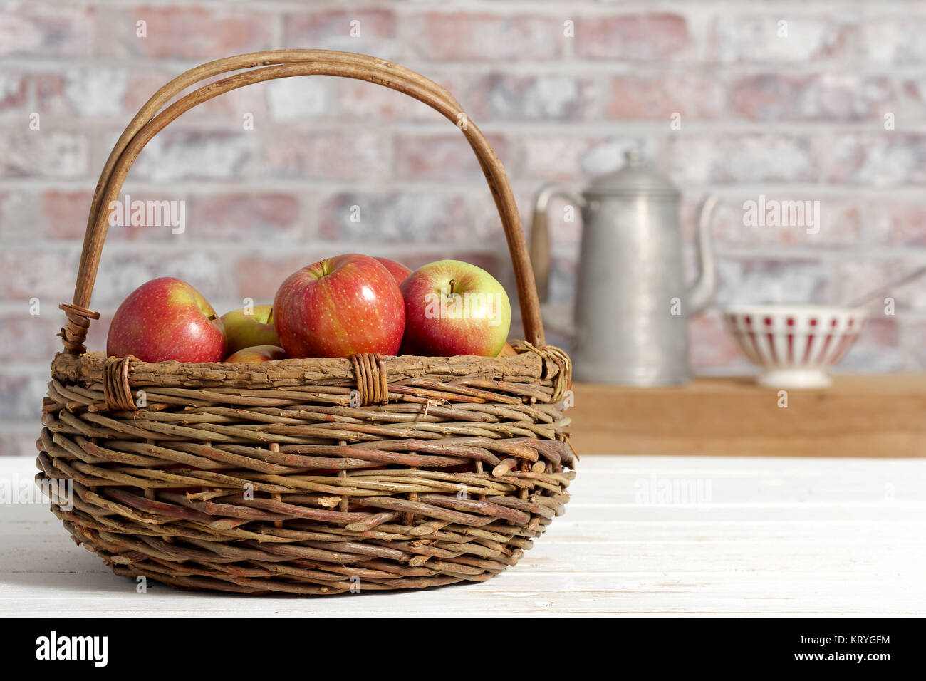 Basket with beautiful apples Stock Photo - Alamy