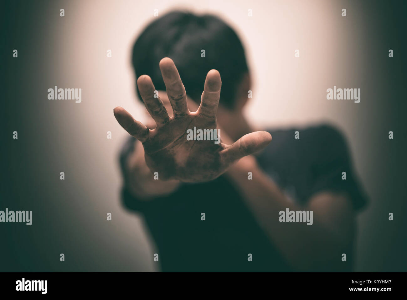 man show hands up facing the wall Stock Photo - Alamy