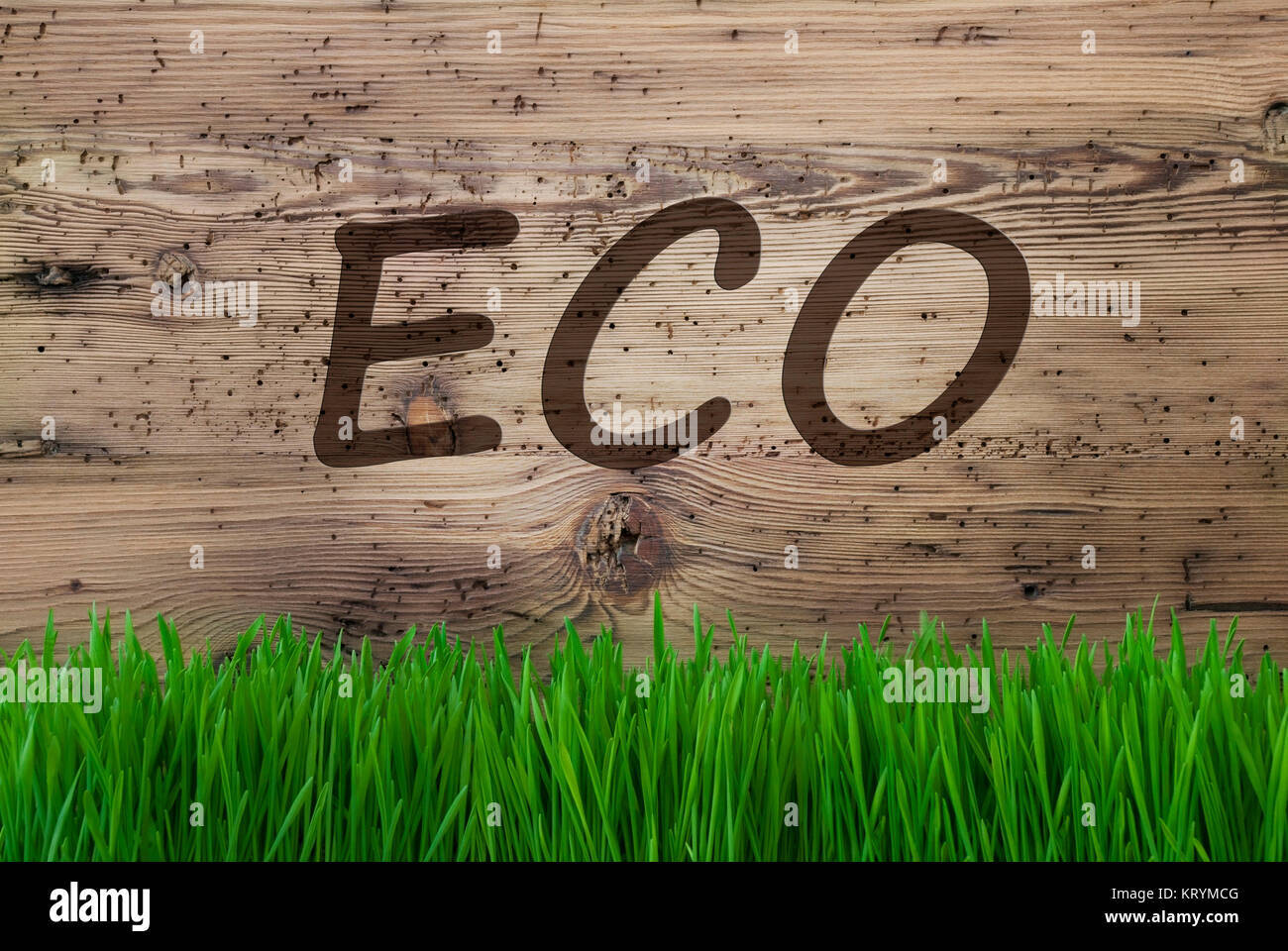 English Text Eco. Spring Season Greeting Card. Aged Wooden Background ...