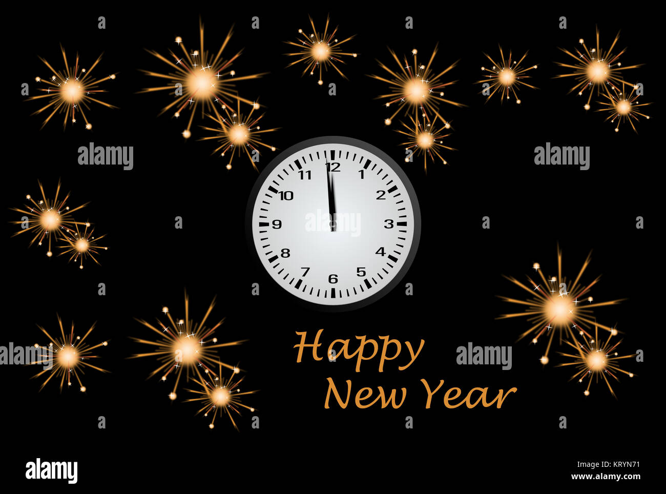 clock and fireworks,new year's eve card Stock Photo - Alamy