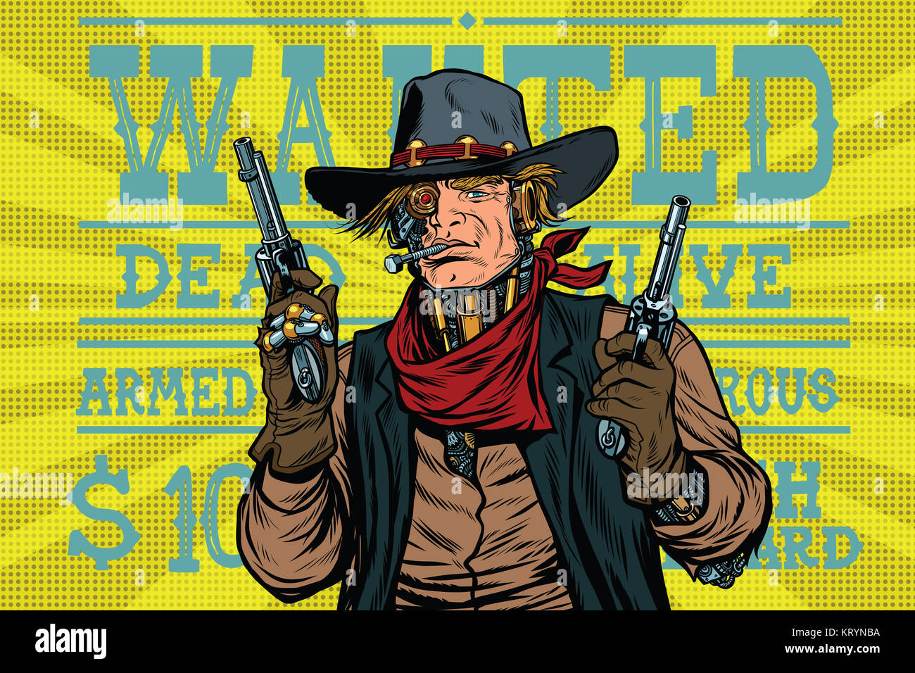 Steampunk robot bandit wild West, wanted Stock Photo - Alamy