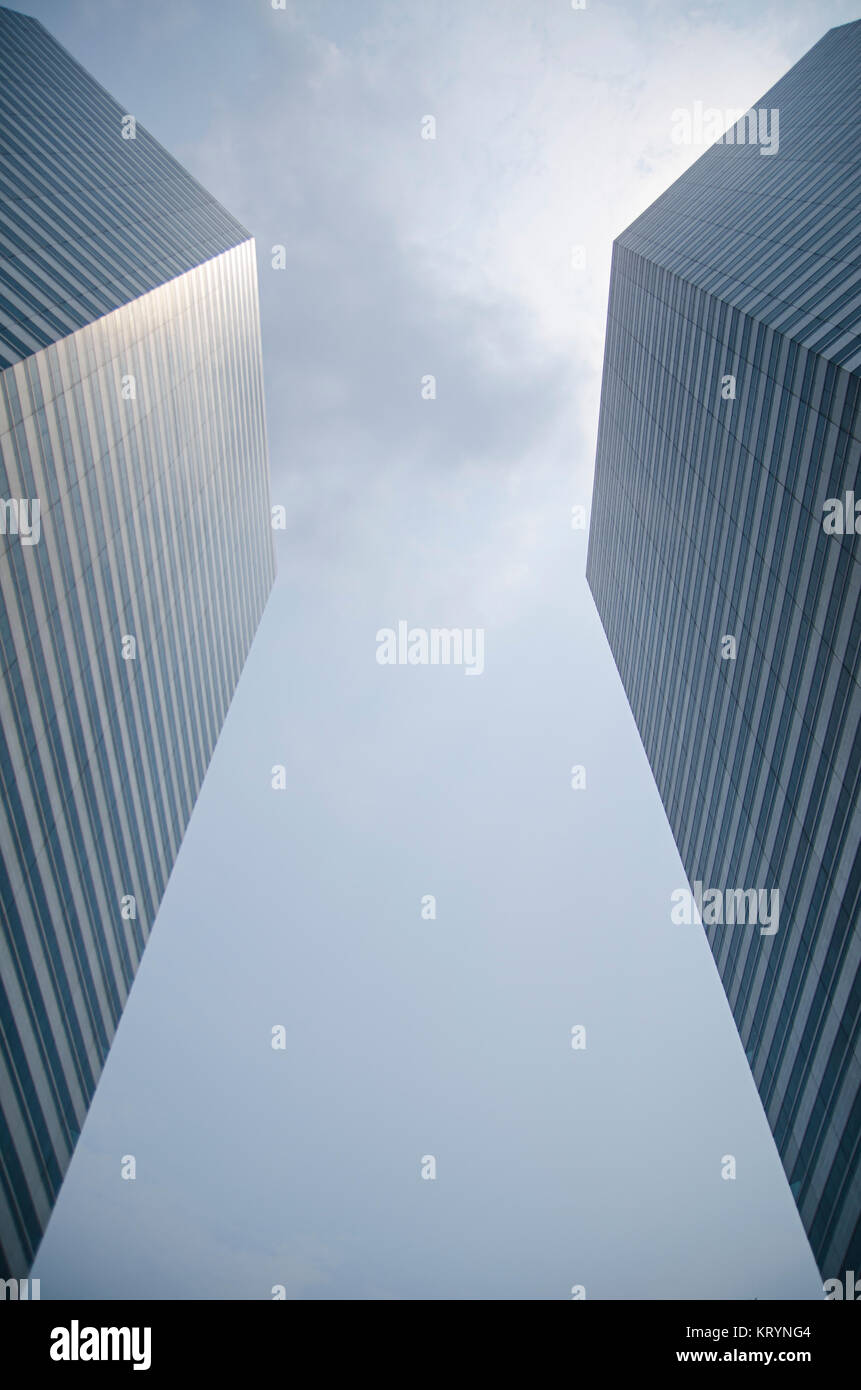 Steel blue glass high rise building skyscrapers, industrial ...