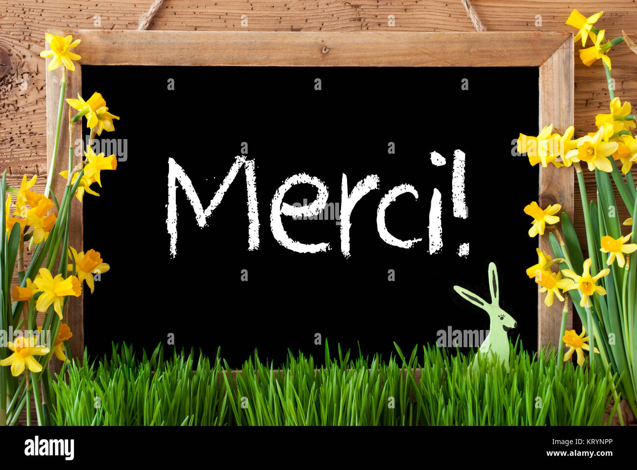 Blackboard With French Text Merci Means Thank You. Spring Flowers ...