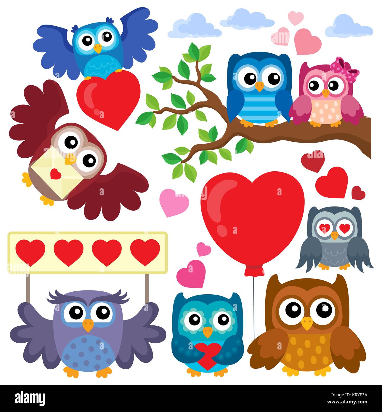 Valentine owls theme collection 1 Stock Photo - Alamy