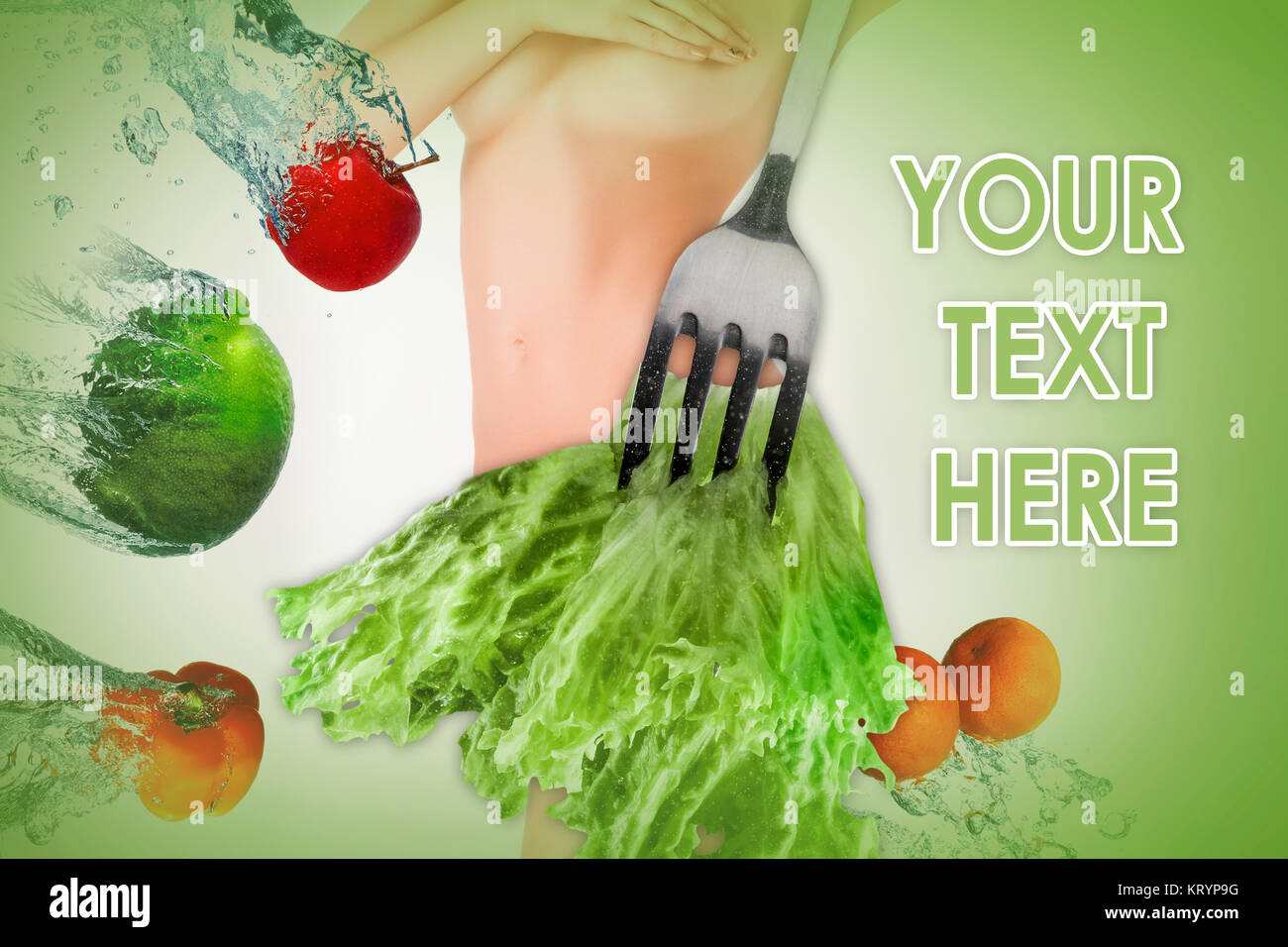 Young healthy woman with fruits. Collage Stock Photo - Alamy