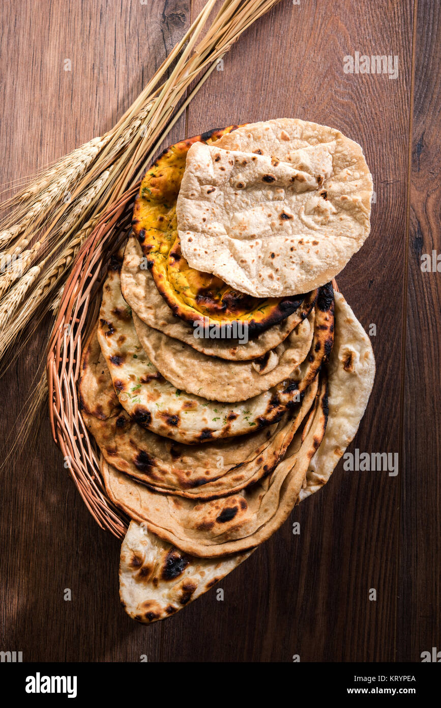 Assorted Indian Bread Basket includes chapati, tandoori roti or naan ...