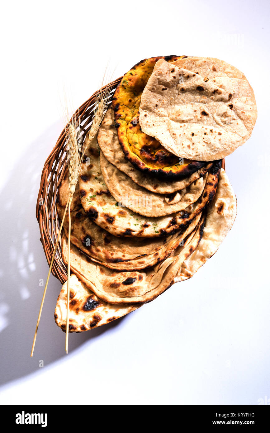 Assorted Indian Bread Basket includes chapati, tandoori roti or naan ...