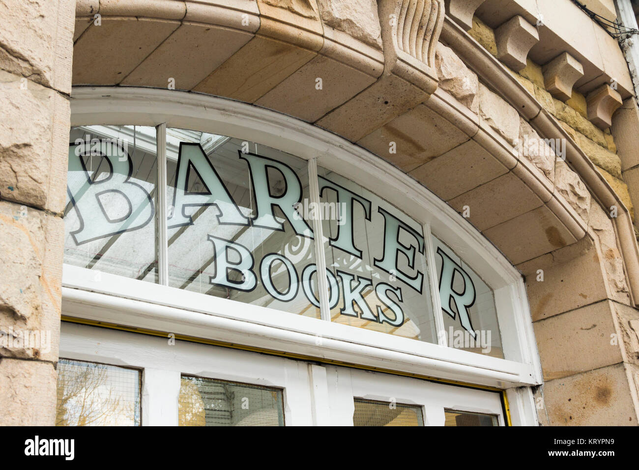 Arch window on the frontage of Barter Books, Alnwick. Barter Books is ...