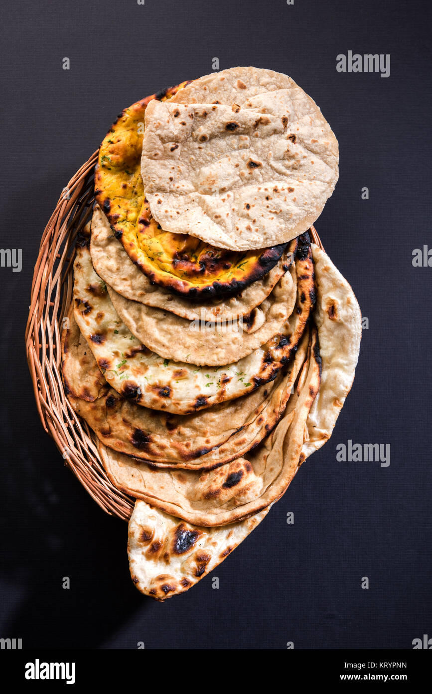 Assorted Indian Bread Basket includes chapati, tandoori roti or naan ...