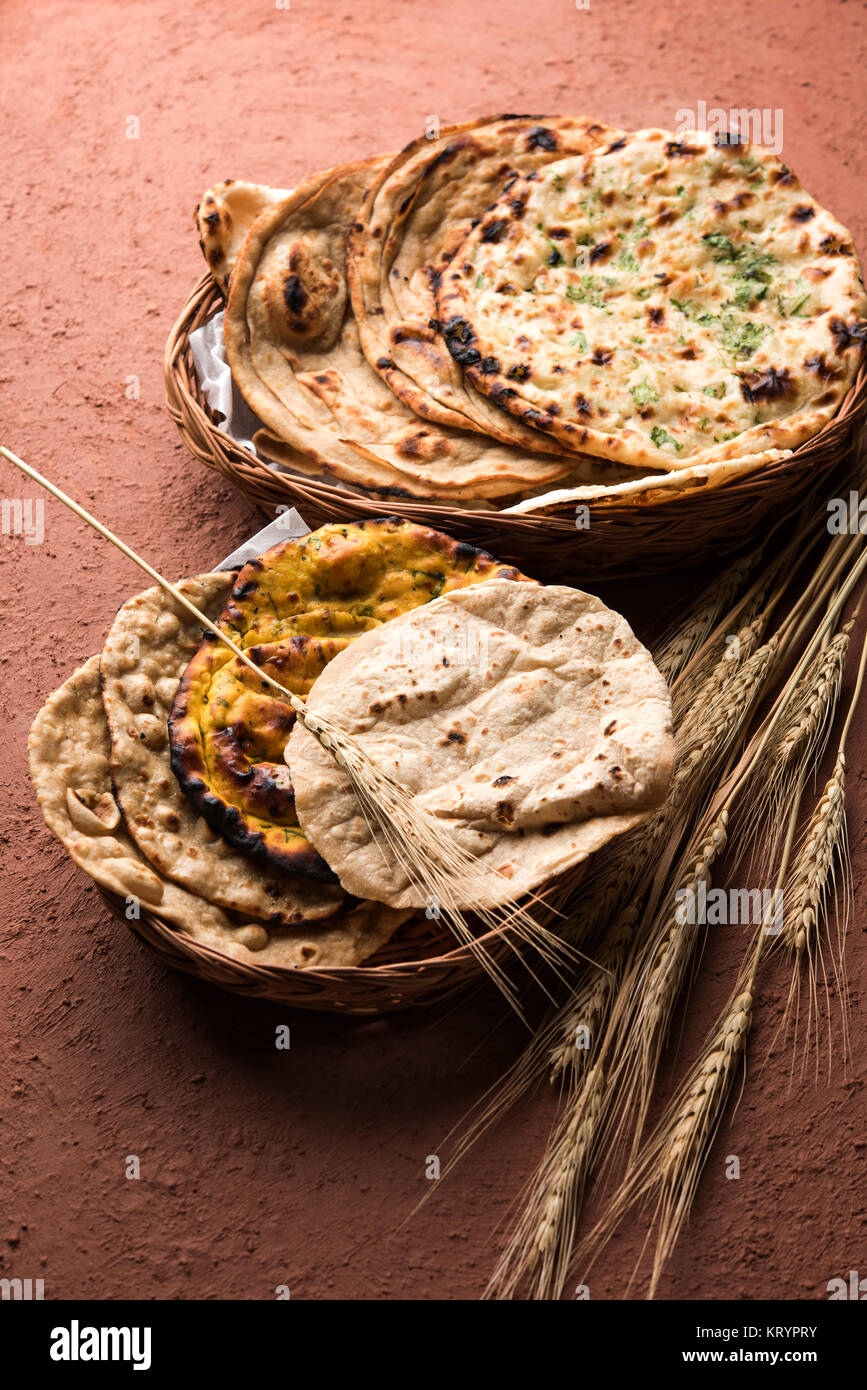 Assorted Indian Bread Basket includes chapati, tandoori roti or naan ...