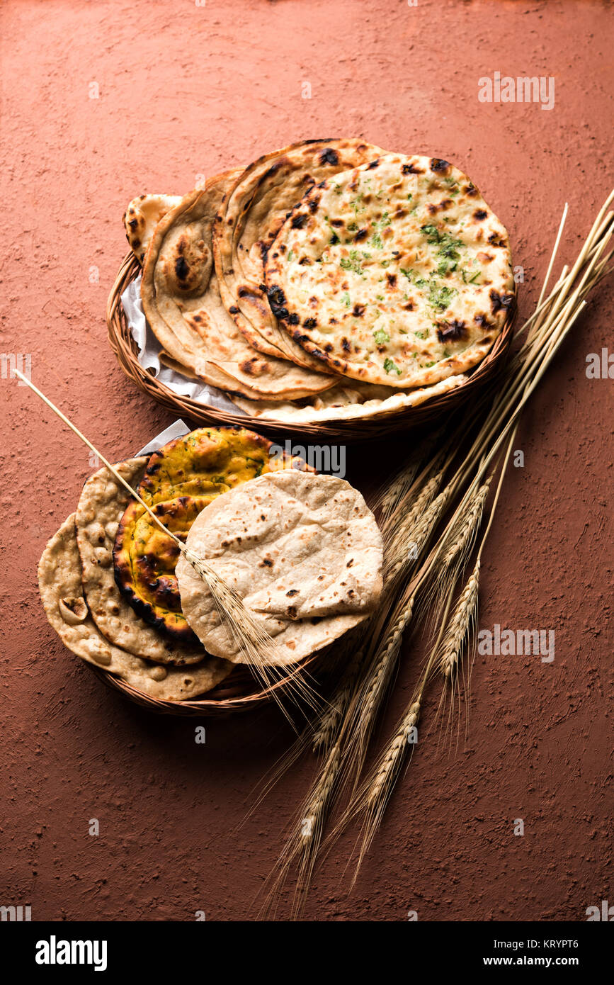 Assorted Indian Bread Basket includes chapati, tandoori roti or naan ...