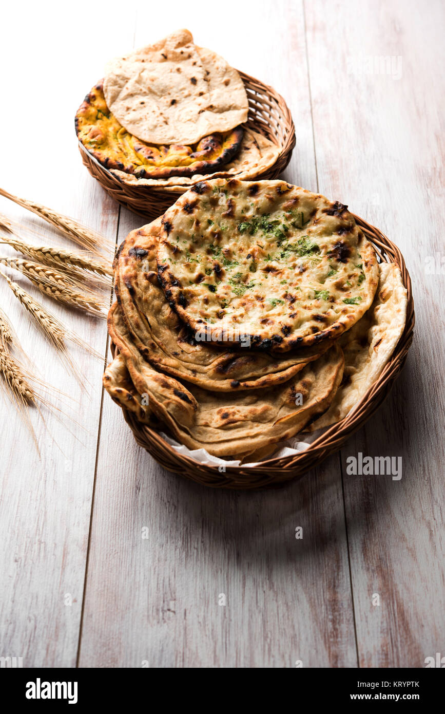 Assorted Indian Bread Basket includes chapati, tandoori roti or naan ...