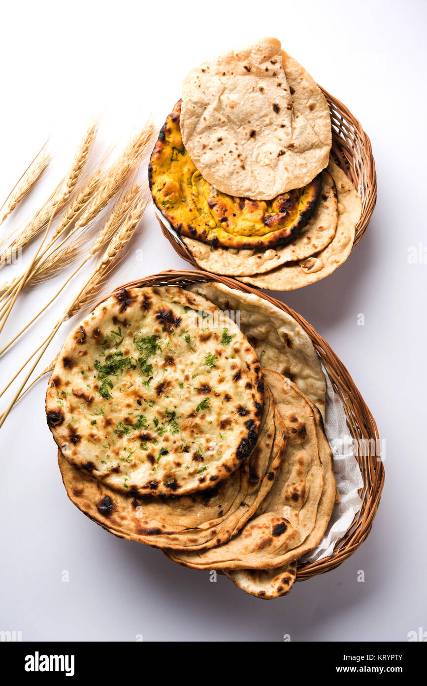 Assorted Indian Bread Basket includes chapati, tandoori roti or naan ...