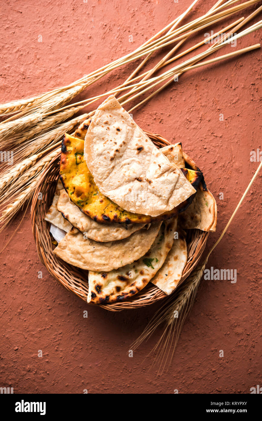 Assorted Indian Bread Basket includes chapati, tandoori roti or naan ...