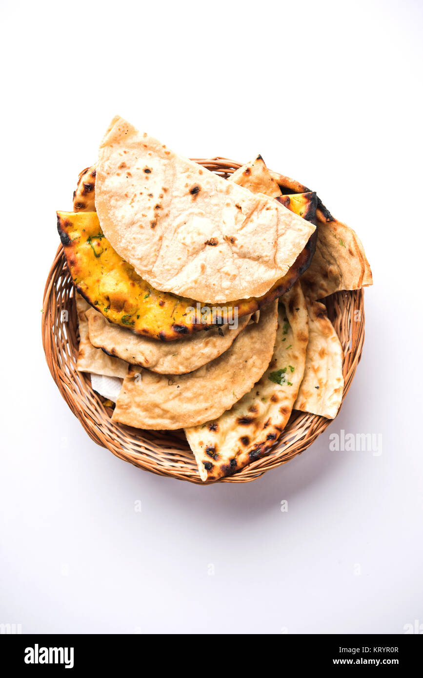 Assorted Indian Bread Basket includes chapati, tandoori roti or naan ...