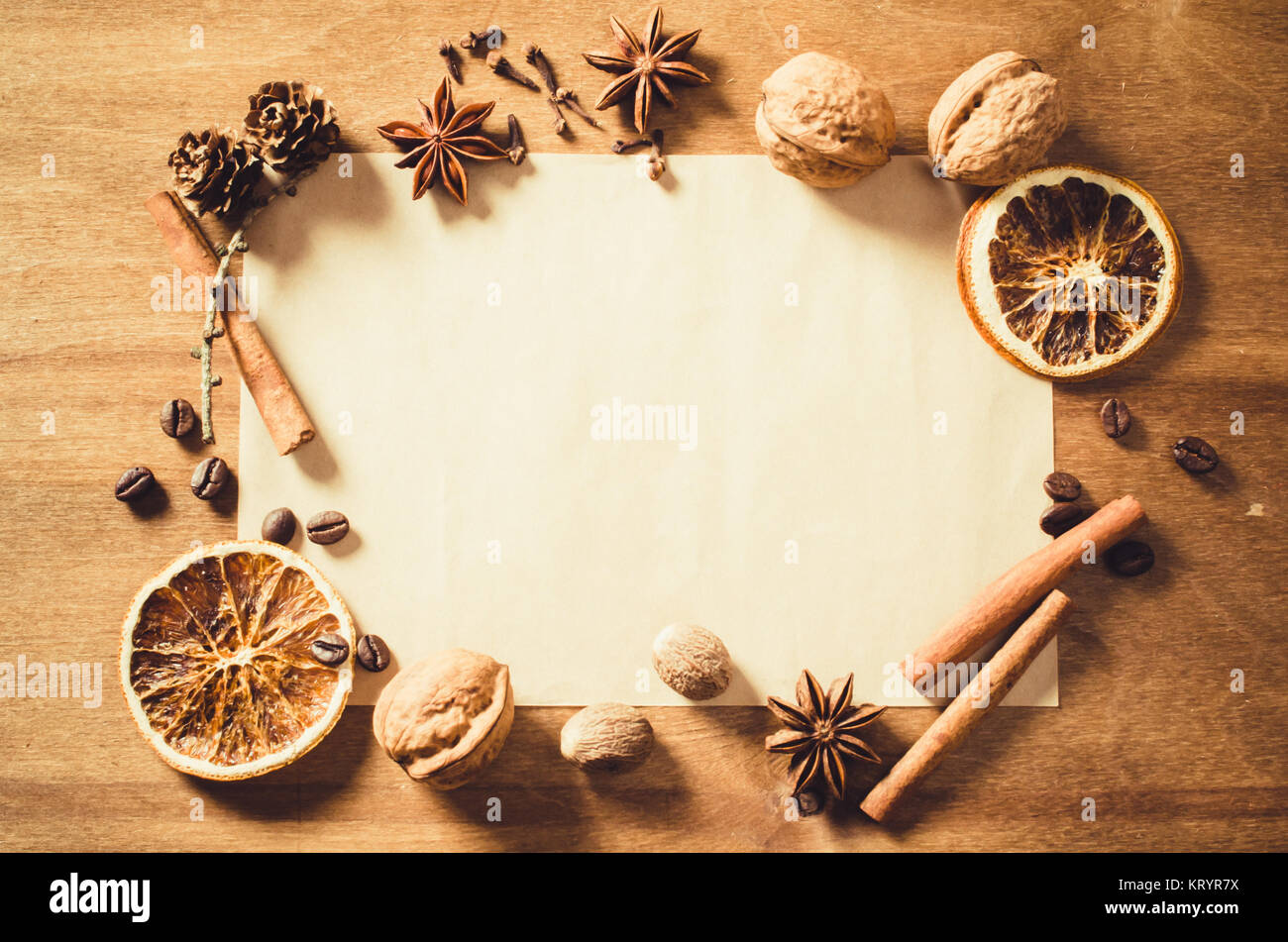 Empty paper for recipe of Christmas baking. Culinary background Stock ...