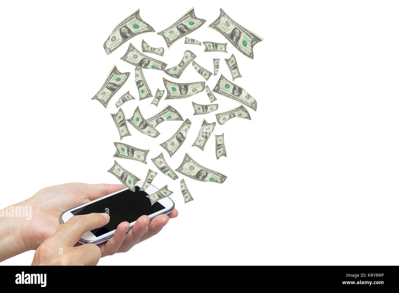 Pay money isolated on the white background concept Stock Photo - Alamy