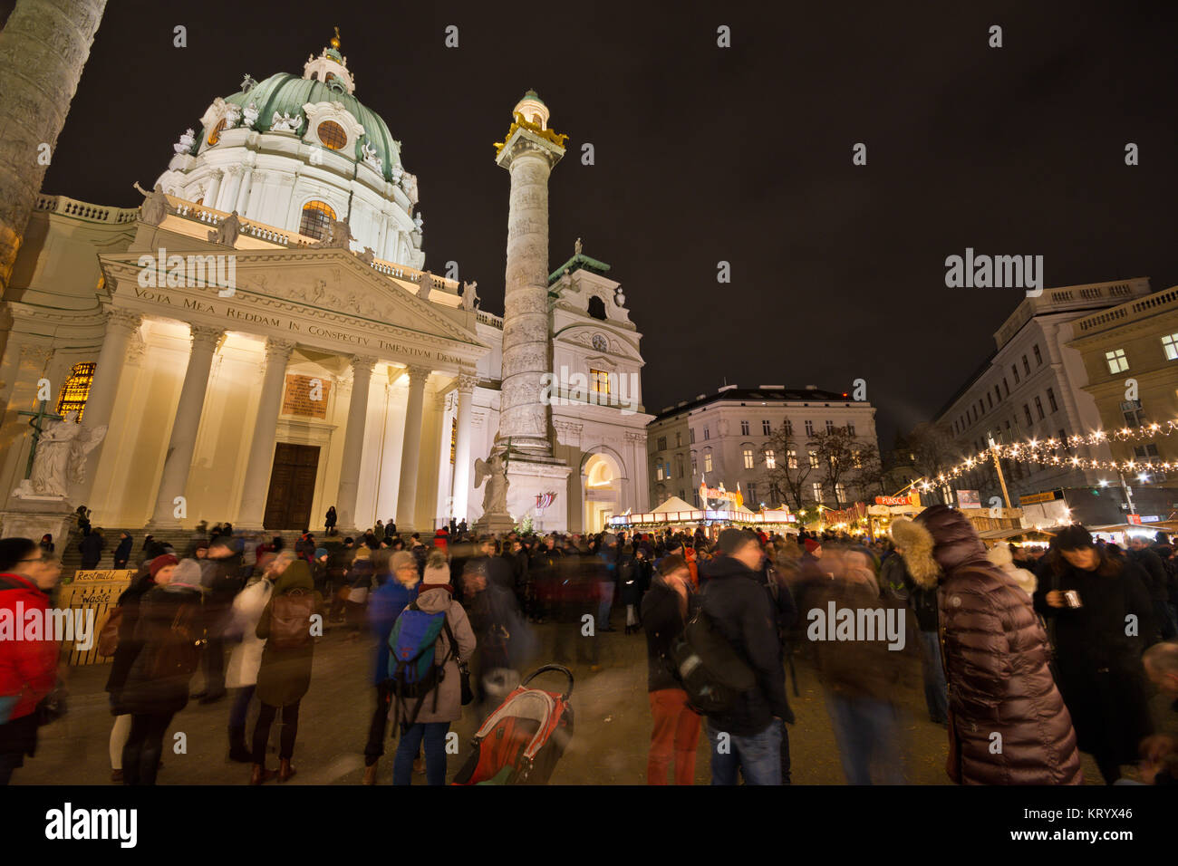 Popular Christkindlmarkt at Karlsplatz with crowd of tourists and ...