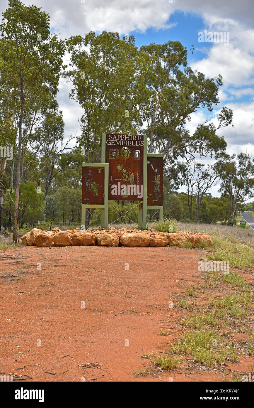 roadside sign at the entrance to Sapphire and the Sapphire gemfields in ...