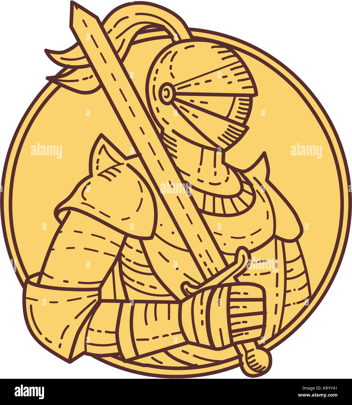 Knight Sword On Shoulder Circle Mono Line Stock Photo - Alamy