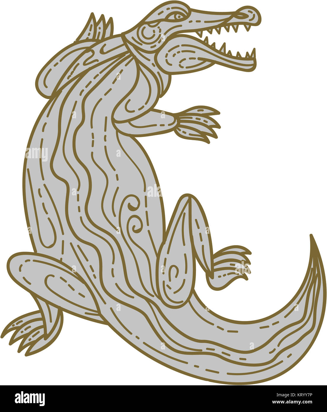 Alligator Climbing Up Mono Line Stock Photo - Alamy