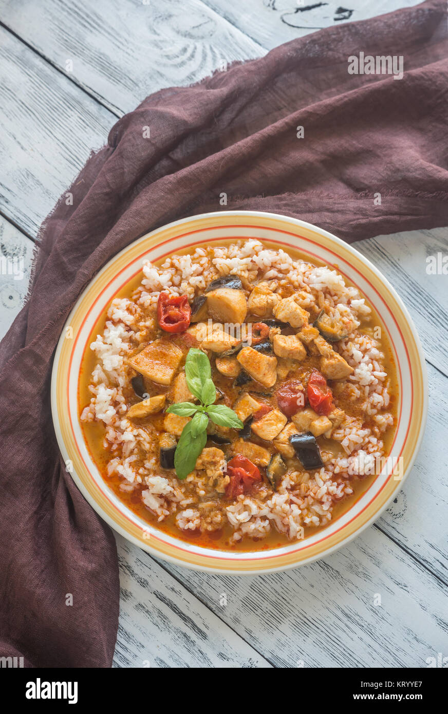 Thai red chicken curry with white rice Stock Photo - Alamy