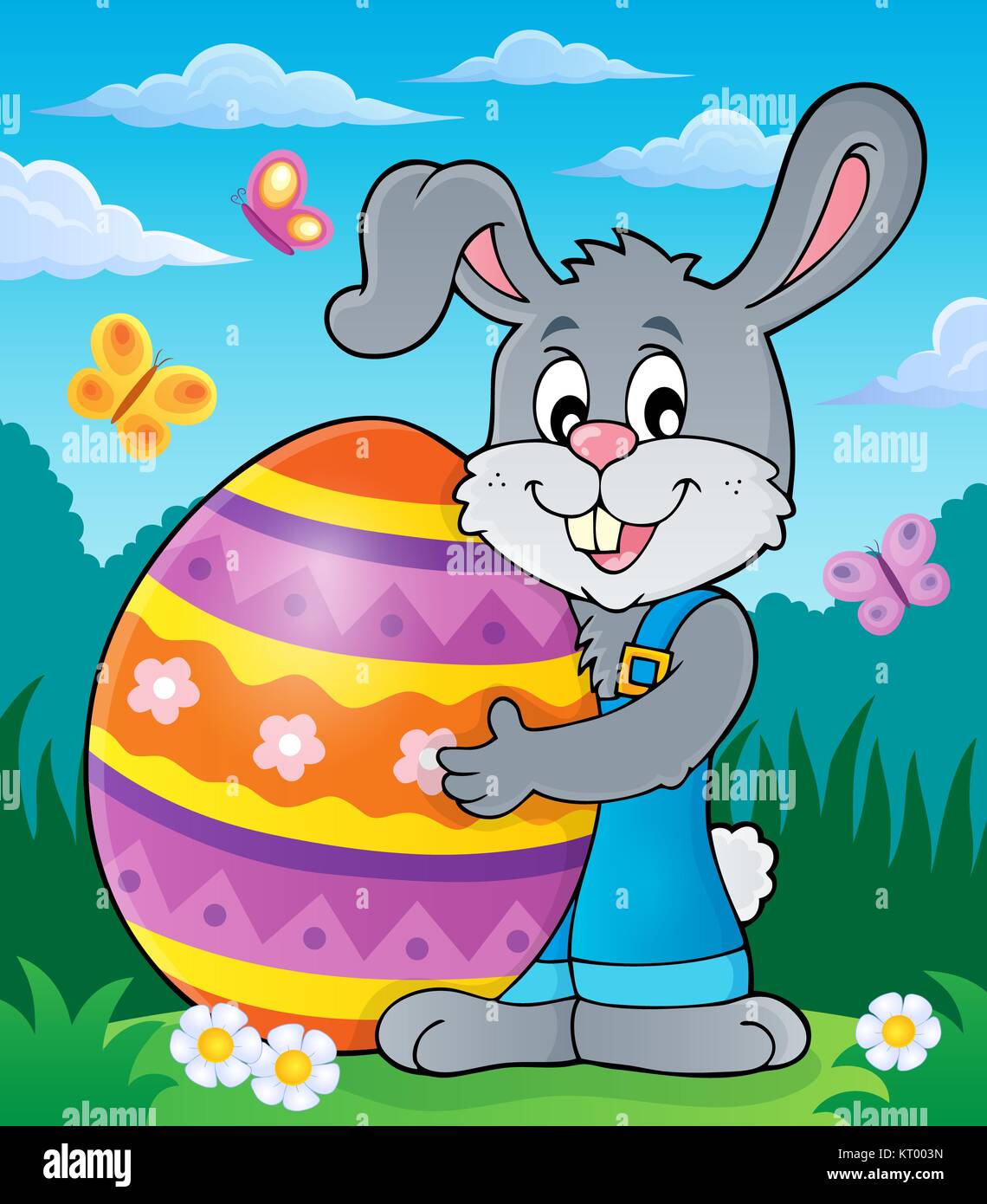 Bunny holding big Easter egg theme 2 Stock Photo - Alamy