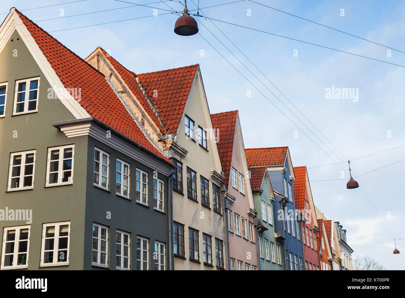 Colorful houses facades and street lights. Copenhagen, Denmark Stock ...