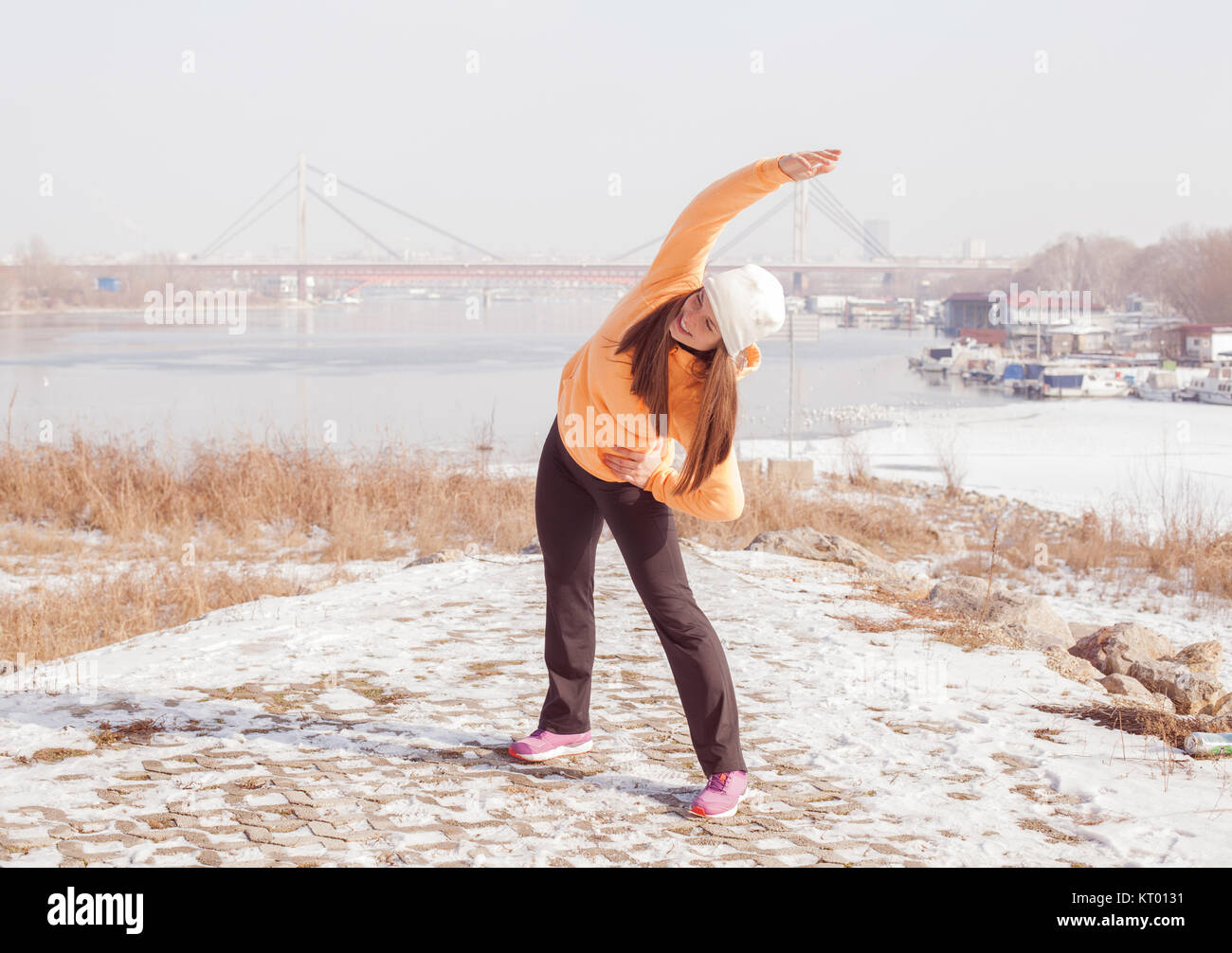 Fitness Woman Winter Activity Stock Photo - Alamy