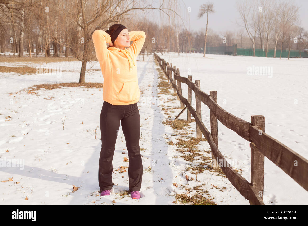 Fitness Woman Winter Activity Stock Photo - Alamy