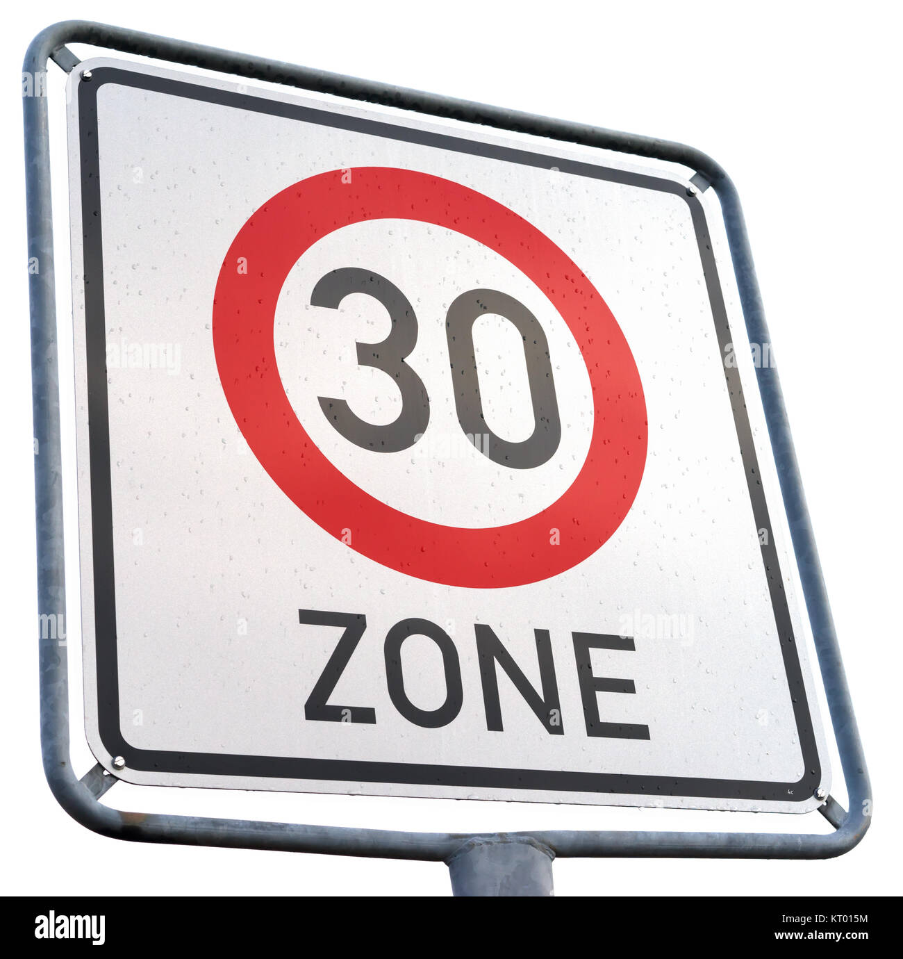 Wet German Zone 30 warning and road sign isolated Stock Photo - Alamy