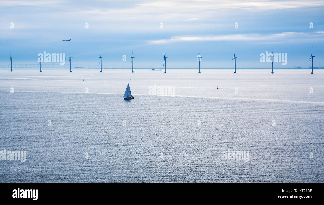 airplane and ships near offshore wind farm Stock Photo - Alamy