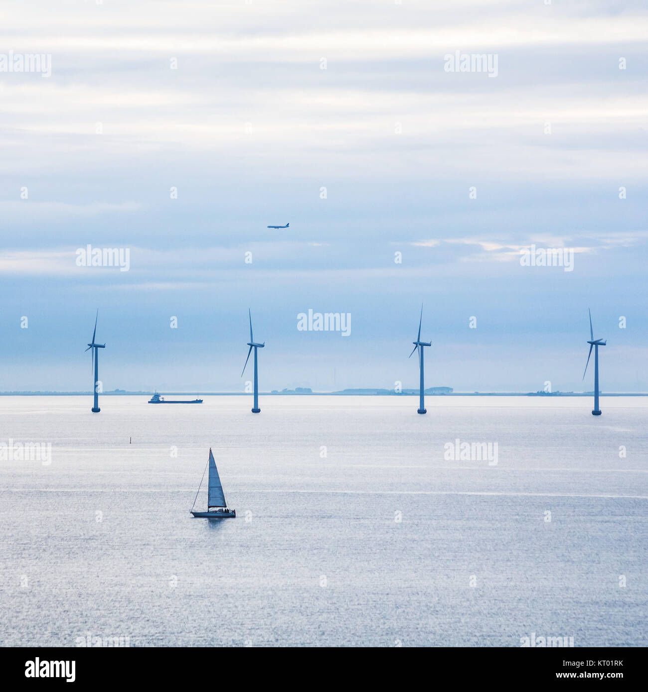 boat, ship, airplane and offshore wind farm Stock Photo - Alamy