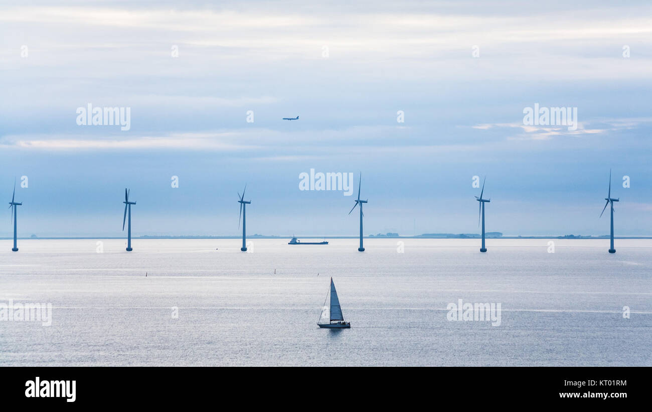 yacht, ship, airplane and offshore wind farm Stock Photo - Alamy