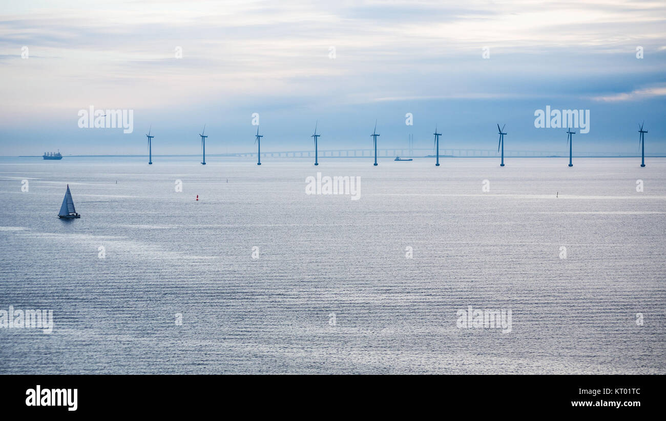 panorama with offshore wind farm in morning Stock Photo - Alamy