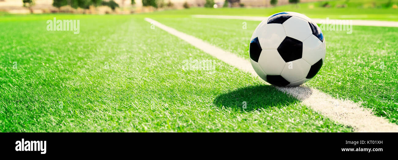 Soccer ball on soccer field Stock Photo - Alamy