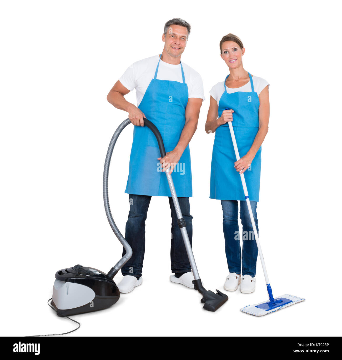Two Janitors Standing On White Background Stock Photo - Alamy