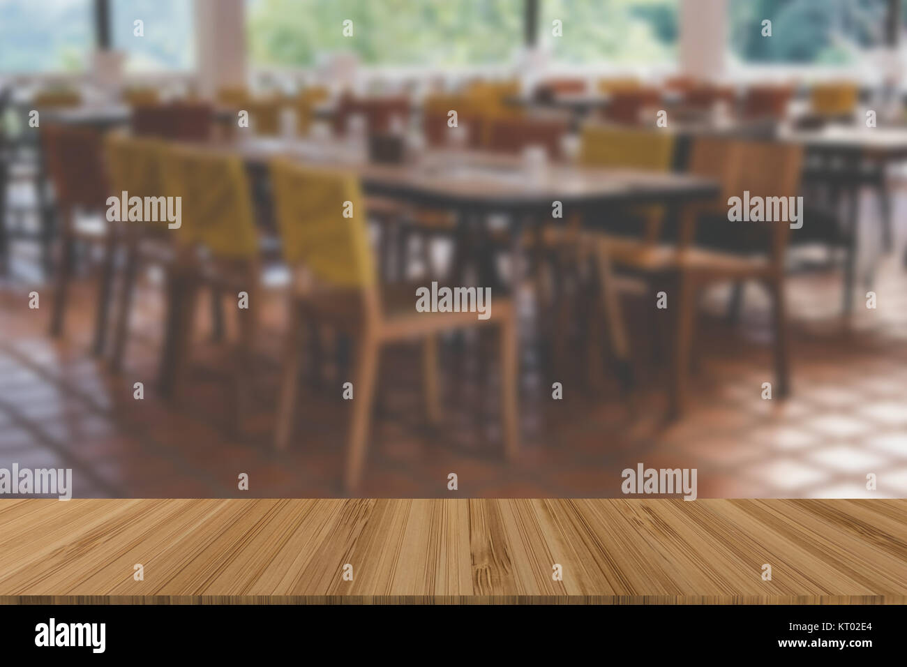 wood table and chair in cafe cafeteria. modern restaurant interior ...