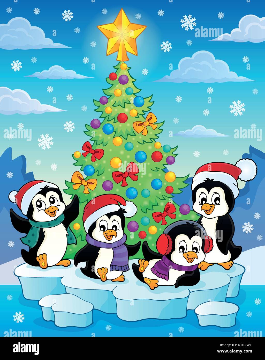 Christmas tree and penguins image 2 - eps10 vector illustration Stock ...