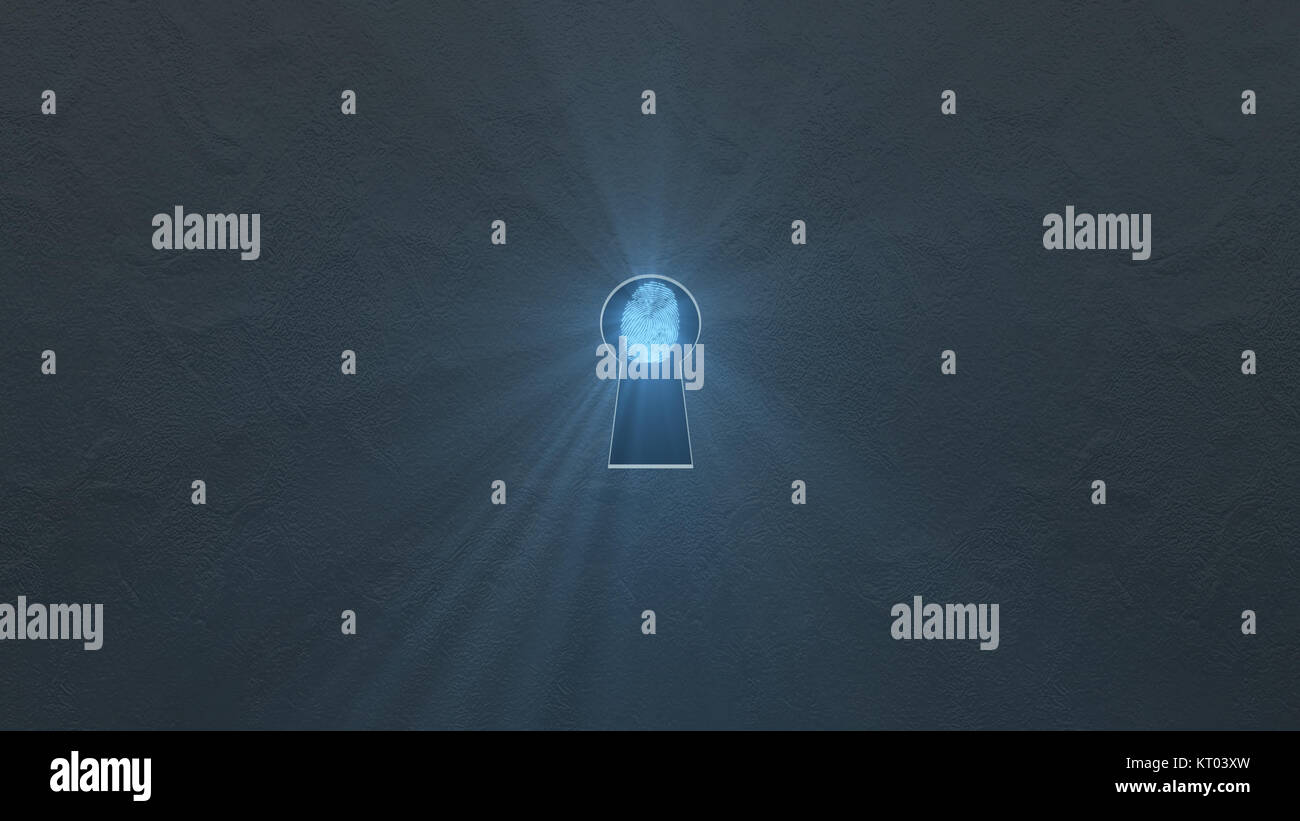 Security concept: fingerprint in the keyhole and technology element ...