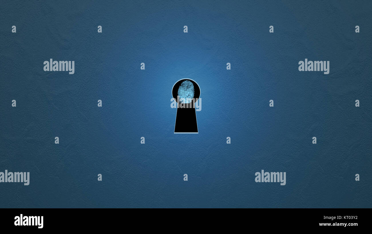 Security concept: fingerprint in the keyhole and technology element ...