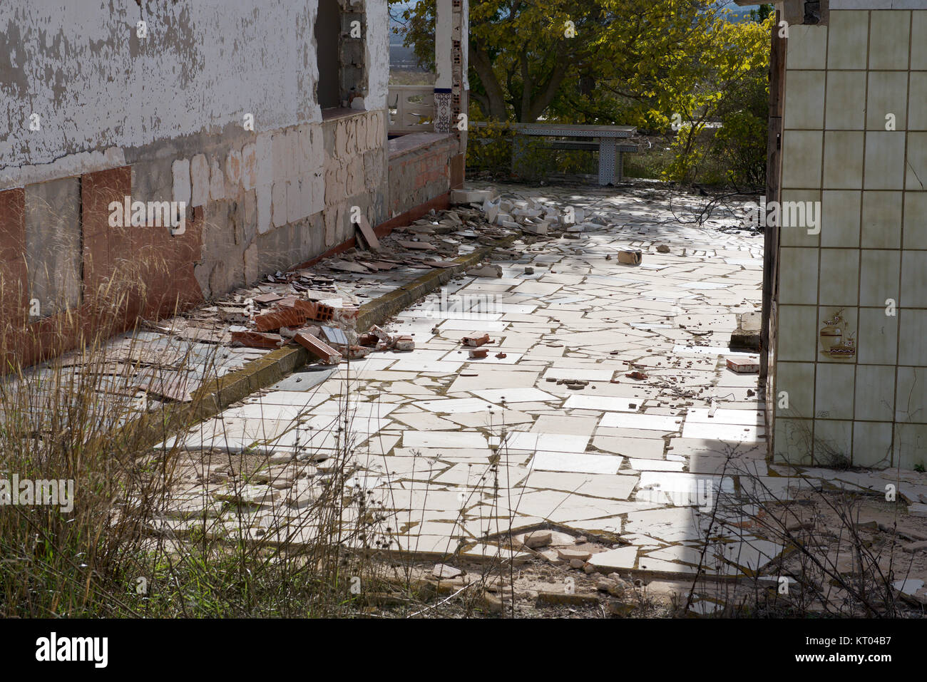 Detail of a broken patio on an abandoned villa Stock Photo - Alamy