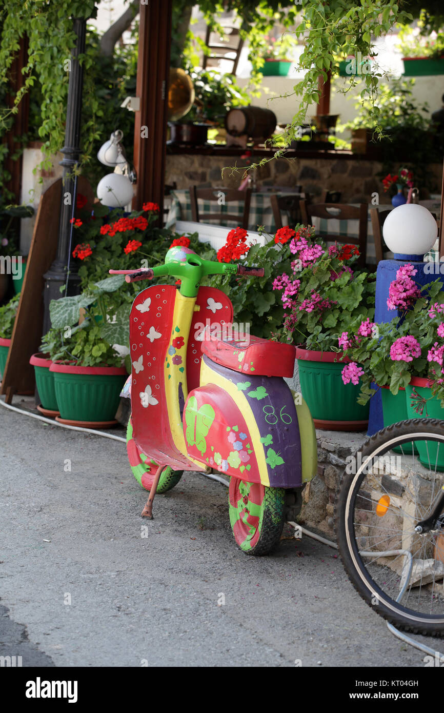 Rejuvenated colors and flowers motorcycle Stock Photo - Alamy
