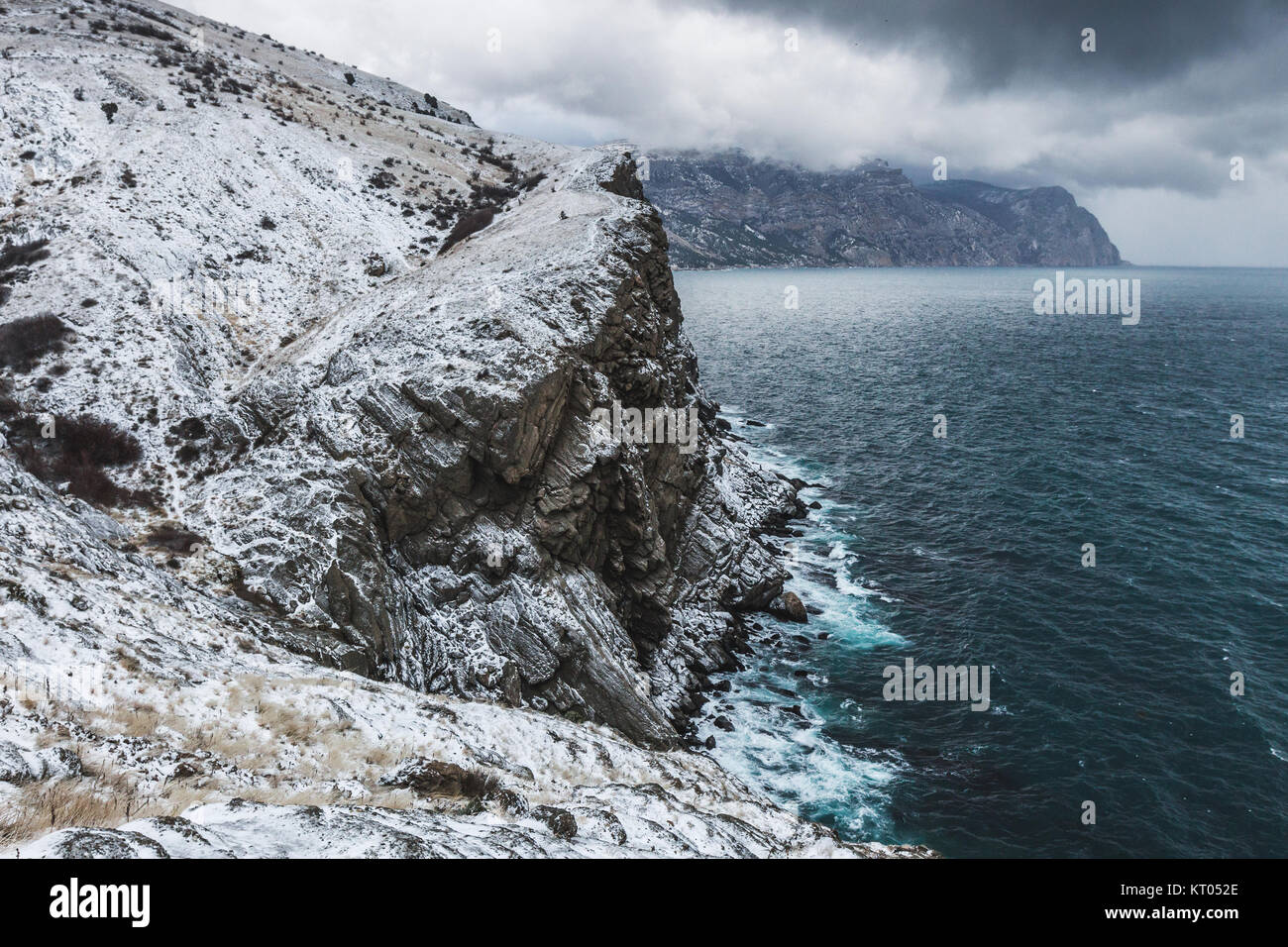 Winter sea landscape. View from the cliff of the coast in Balaklava, Crimea Stock Photo - Alamy