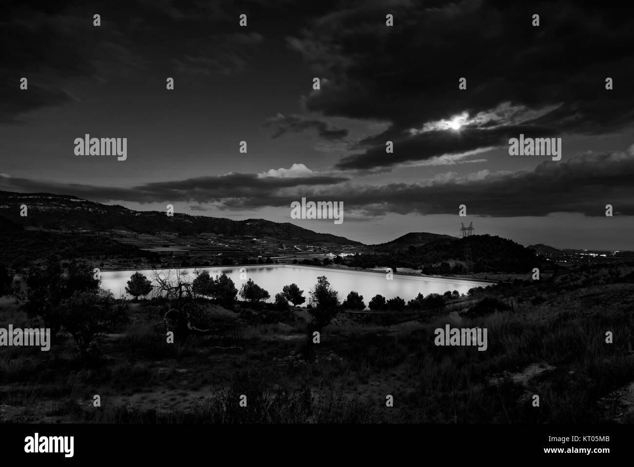 Reservoir in the moonlight Stock Photo - Alamy